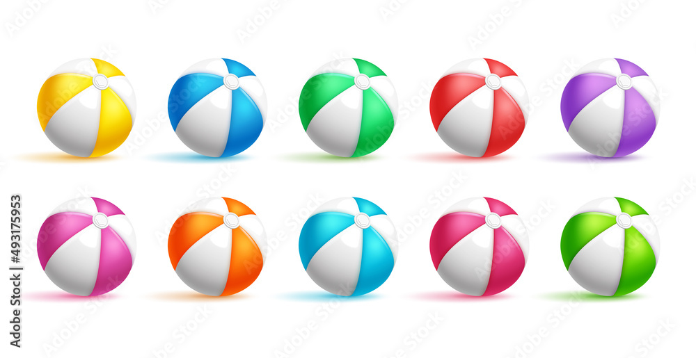 Beach ball element vector set. Summer 3d beach balls in colorful design ...