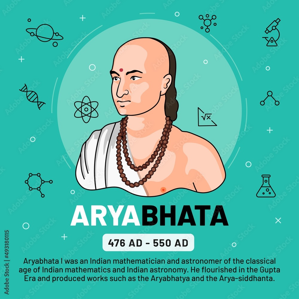 Vector illustration of famous personalities: Aryabhata with bio Stock ...