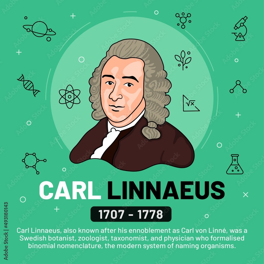 Vector illustration of famous personalities: Carl Linnaeus with bio ...