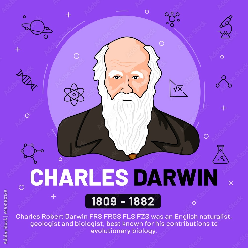 Vector illustration of famous personalities: Charles Darwin with bio ...