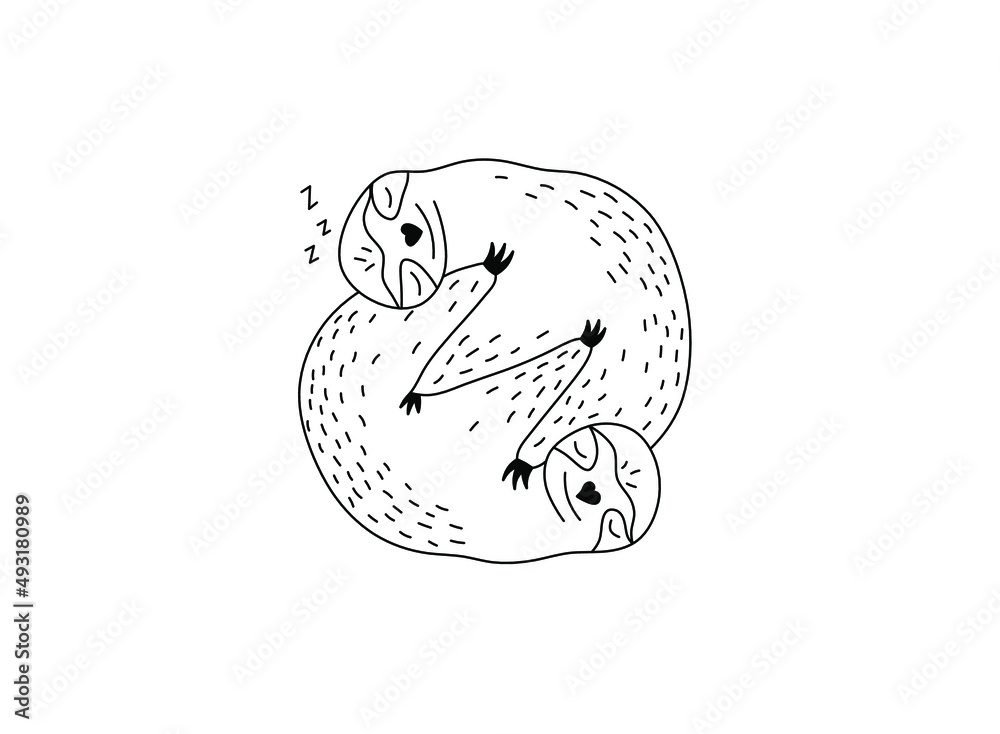 Vector isolated cute cartoon two sleeping hugging sloths, sloths ...
