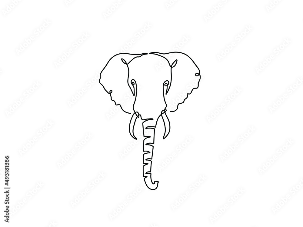 Vector isolated elephant head one line single line black and white ...