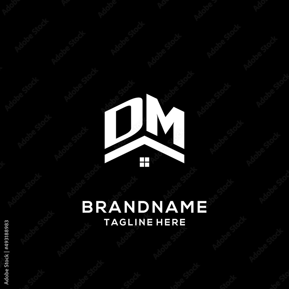 Initial DM logo with abstract home roof, simple and clean real estate ...