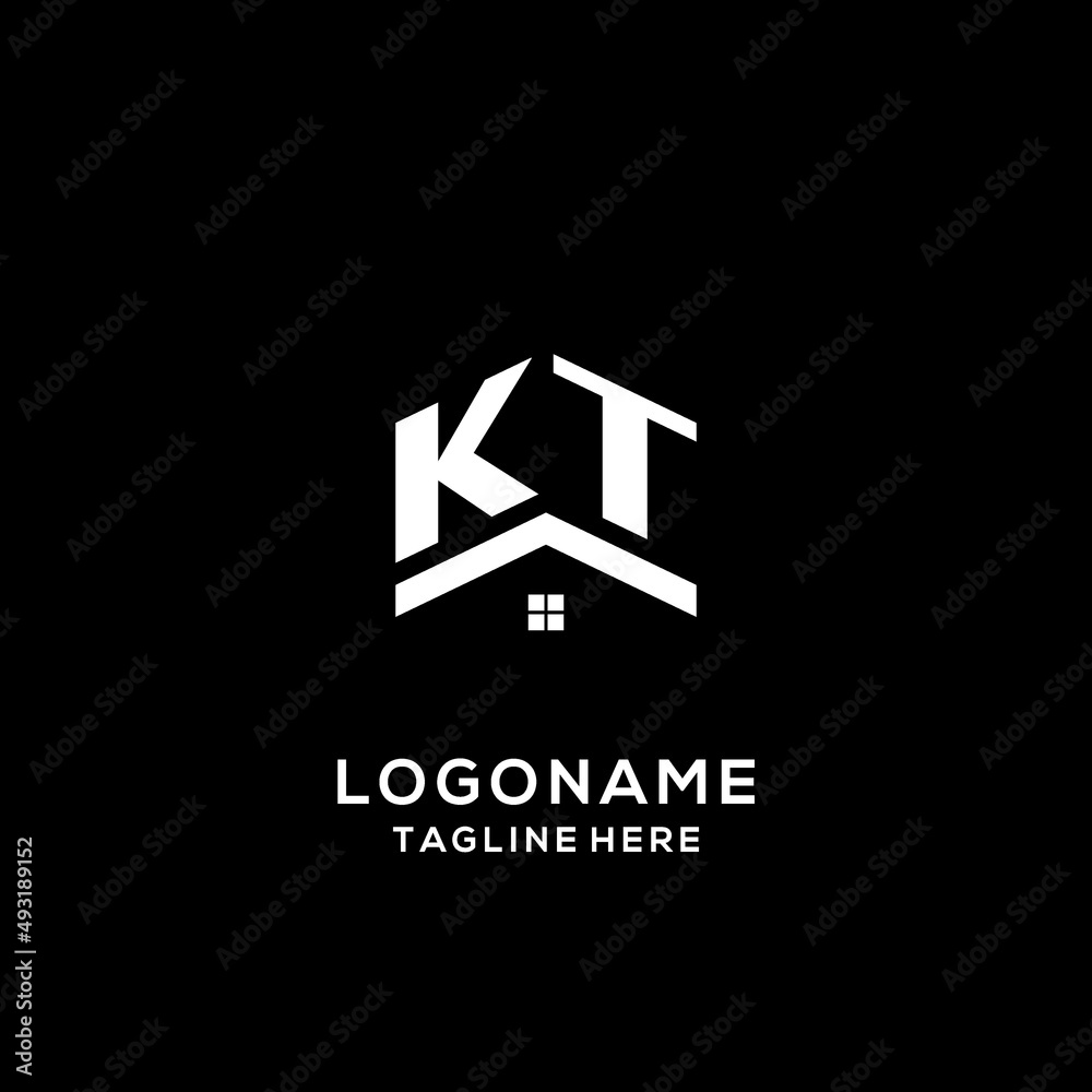 Initial KT logo with abstract home roof, simple and clean real estate ...