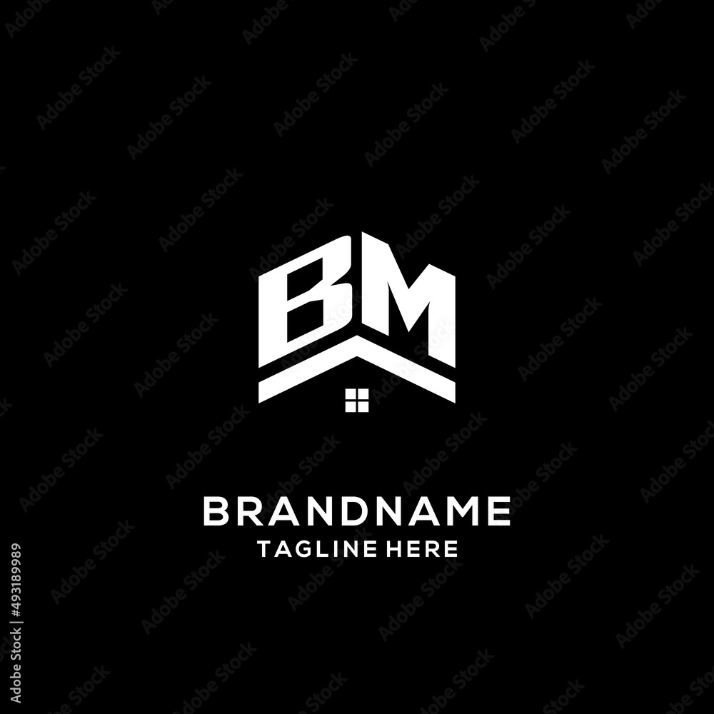 Initial BM logo with abstract home roof, simple and clean real estate ...