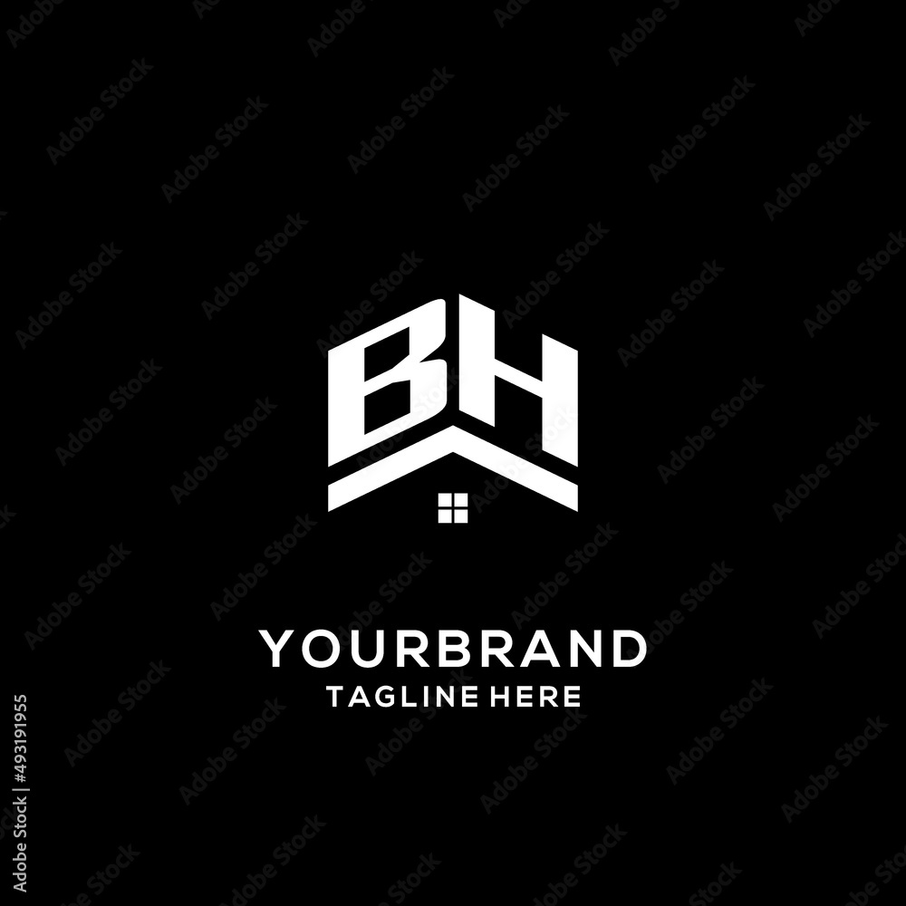 Initial BH logo with abstract home roof, simple and clean real estate ...