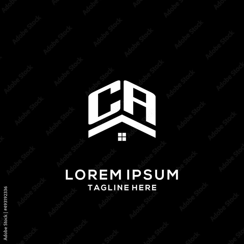 Initial CA logo with abstract home roof, simple and clean real estate ...