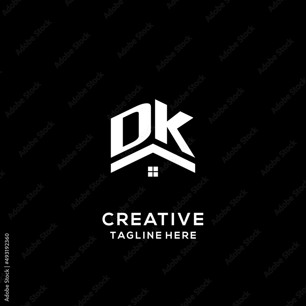 Initial DK logo with abstract home roof, simple and clean real estate ...
