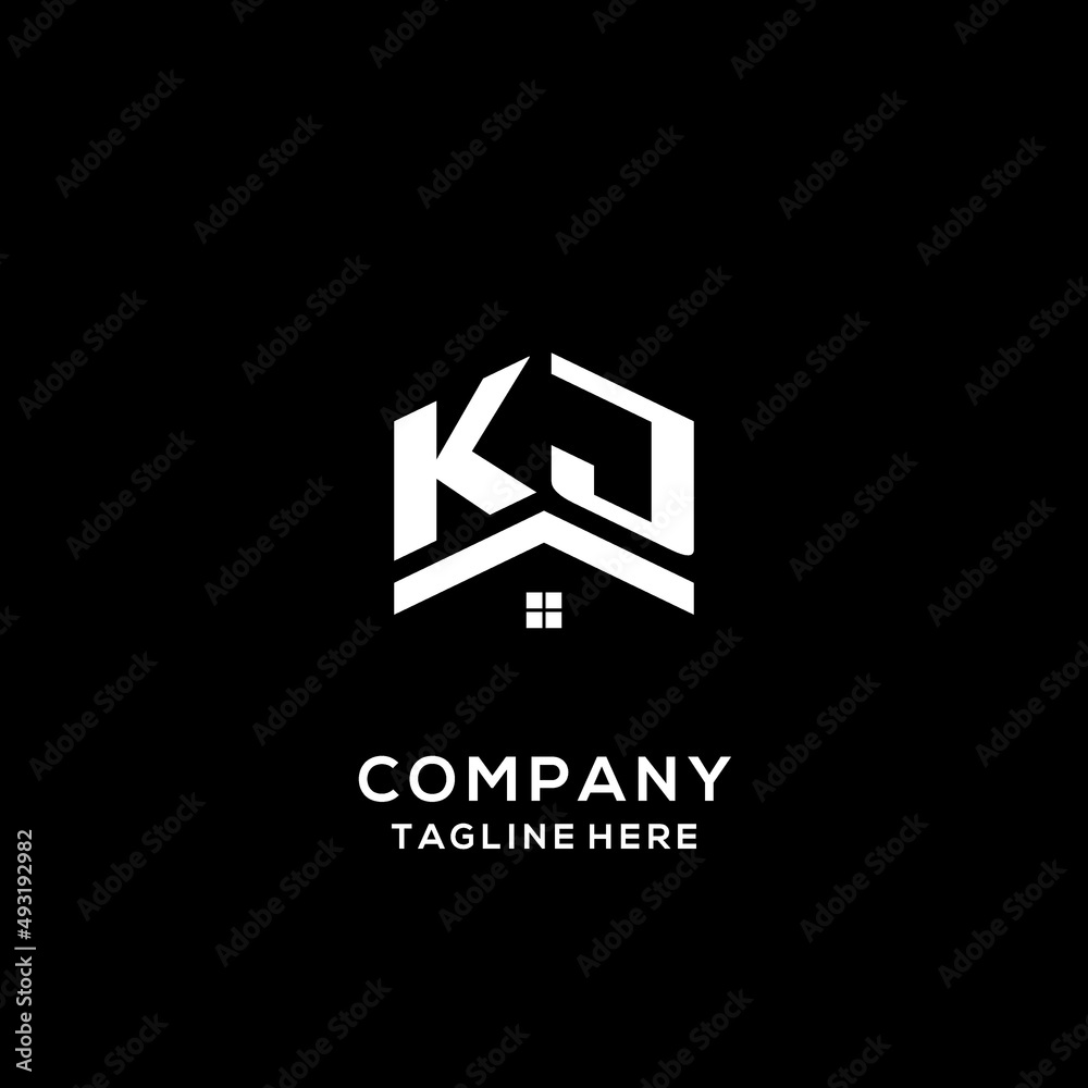 Initial KJ logo with abstract home roof, simple and clean real estate ...