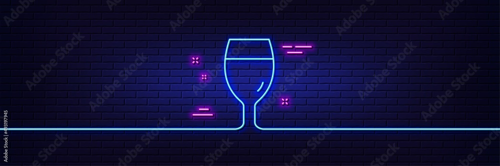 Neon light glow effect. Beer glass line icon. Pub Craft beer sign ...