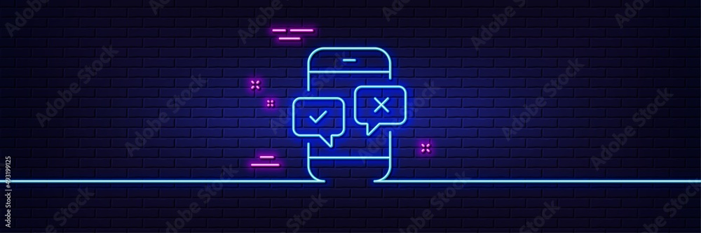 Neon light glow effect. Phone survey line icon. Select answer sign ... Neon light glow effect. Phone survey line icon. Select answer sign ...