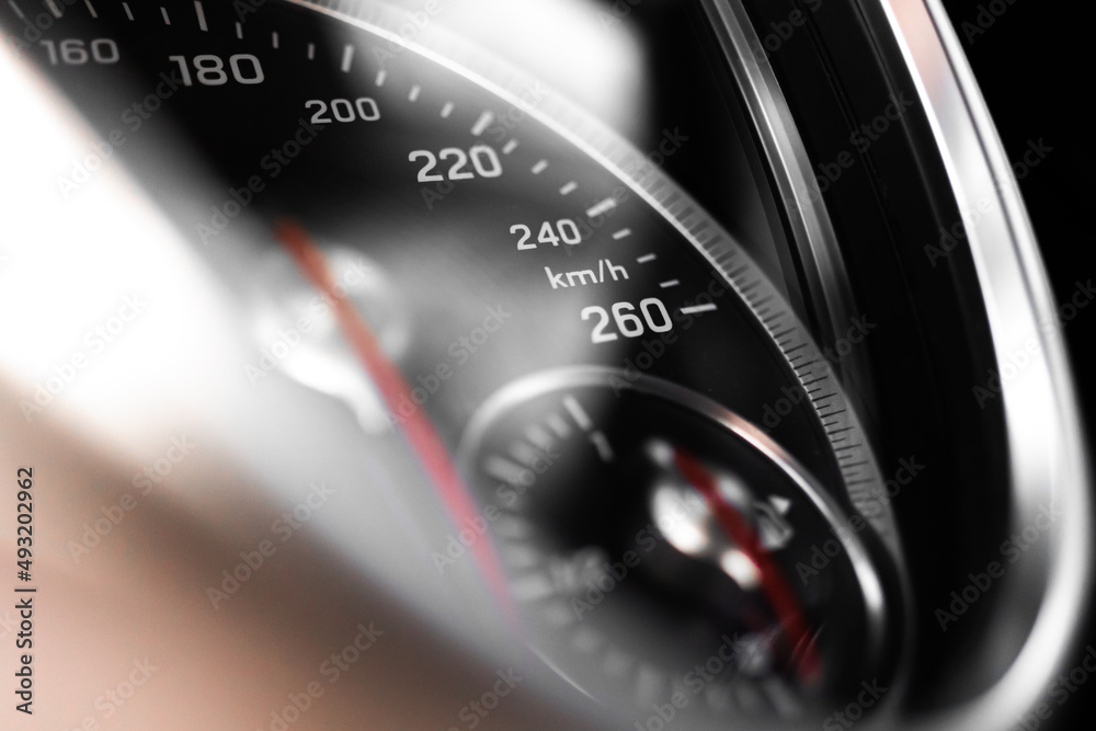 Dashboard with speedometer close-up view. Luxury sport car interior ...