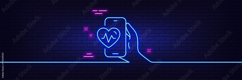 Neon light glow effect. Cardio training app line icon. Fat burning ...