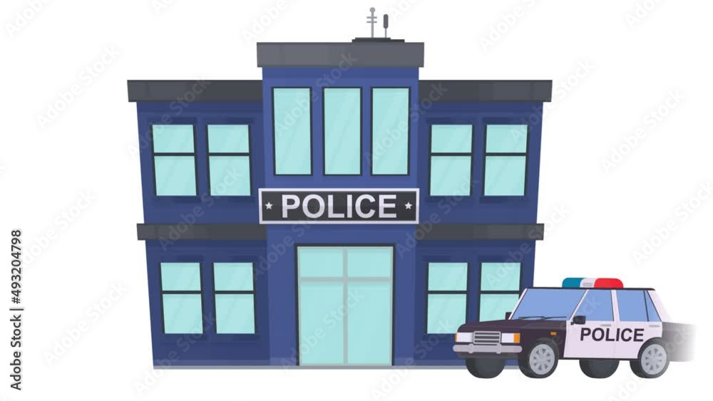 Police station. Animation of a prison building with a police car, alpha ...