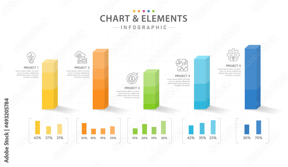 Infographic template for business project. 5 Steps 3D Bar Chart diagram ...