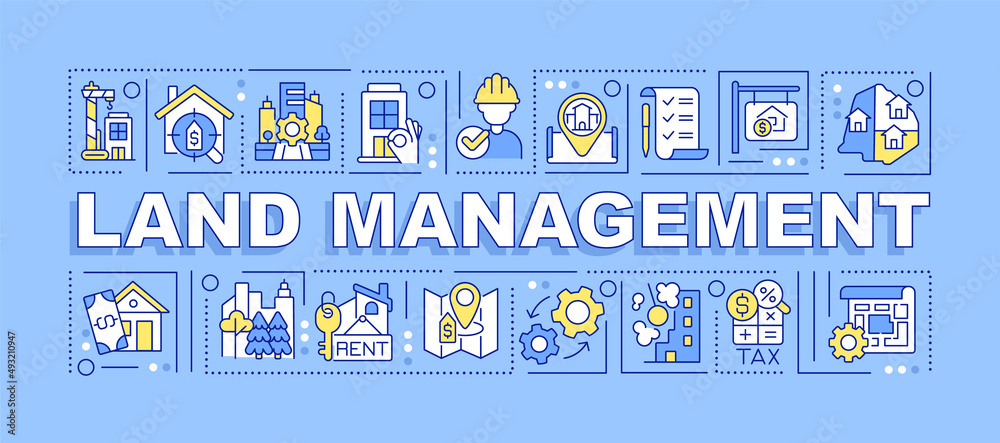 Land management word concepts blue banner. Property development. Real ...
