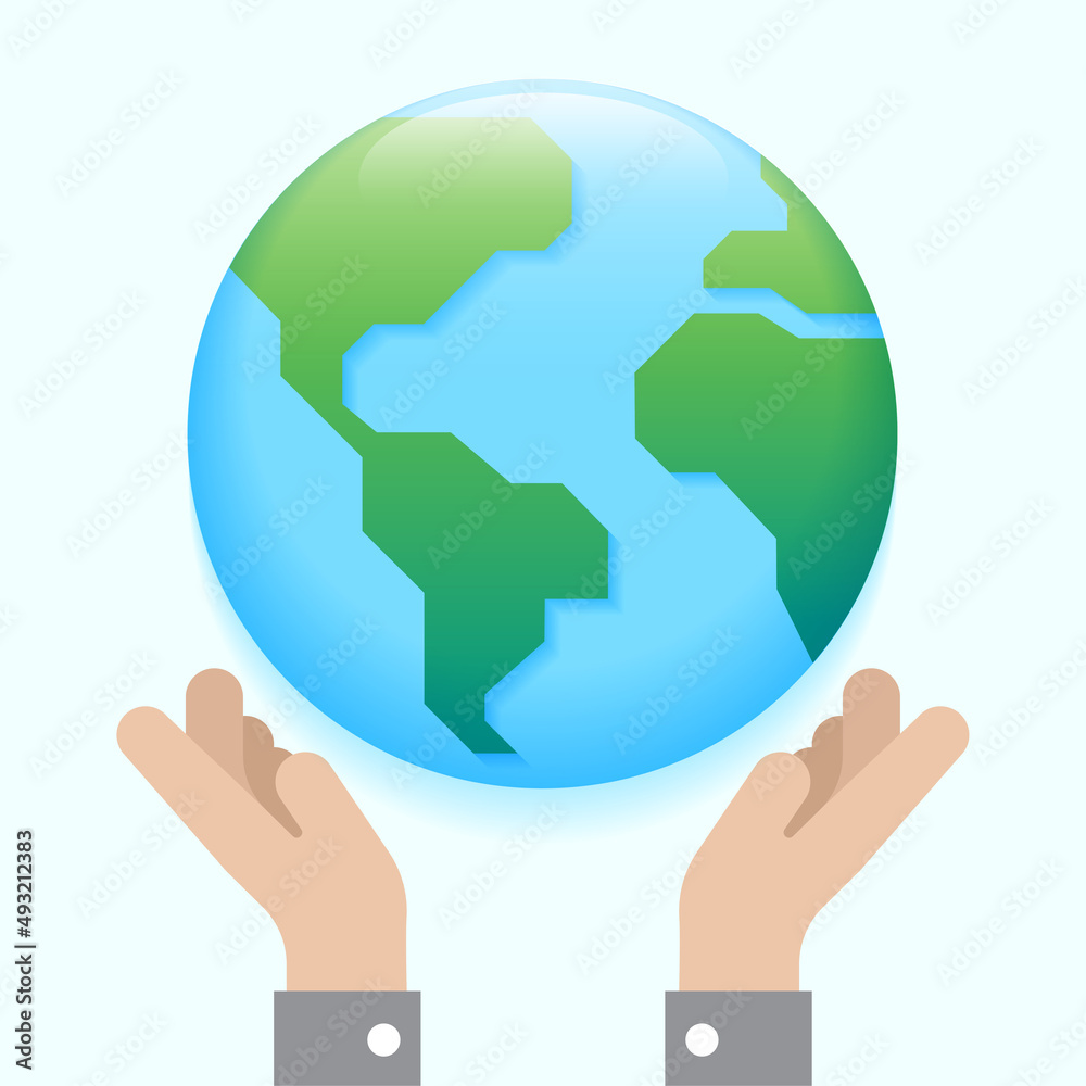 Two Hands Hold World Earth Day Caring Planet on Hand Isolated Eco ...