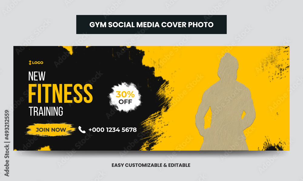 Fitness gym training social media cover photo template. Gym agency ...