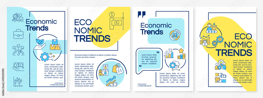 Economic trends blue and yellow brochure template. Business processes ...