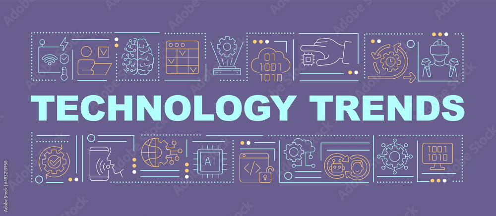 Current trends in technology word concepts purple banner. Digital ...