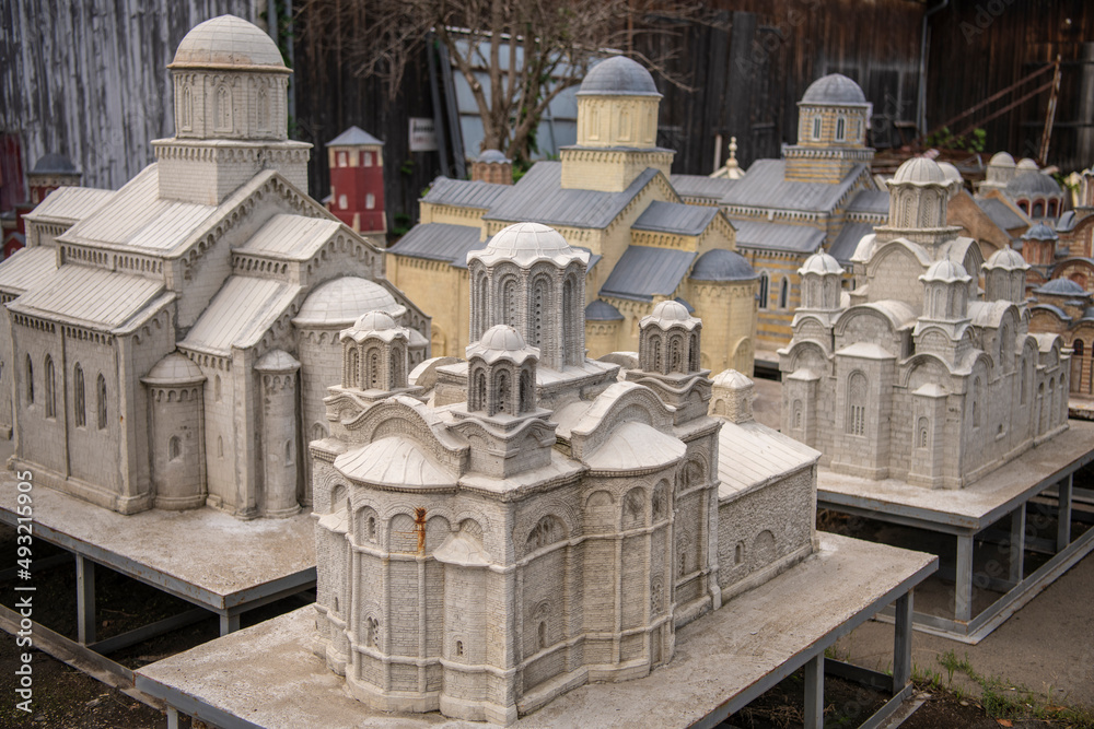 Scale model (maquette) of the old city buildings and landmarks with ...