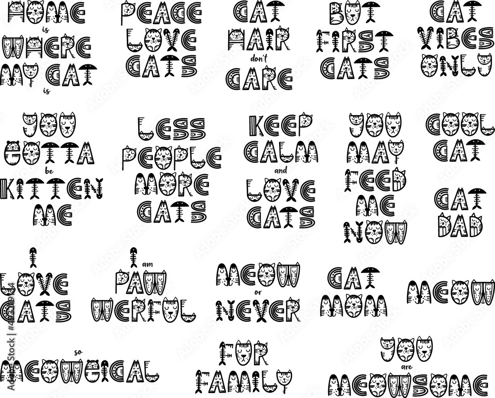 Funny cat quotes, Lettering set with funny sayings. Vector illustration ...