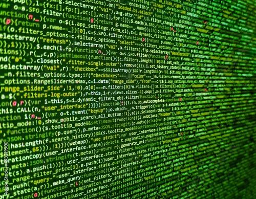 HTML code on computer screen isolated on background. Programming code ...