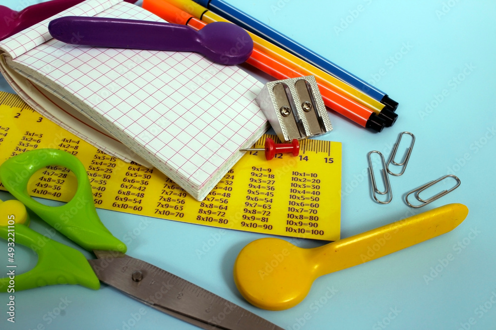 multiplication table scissors with green handle sharpener stapler and ...