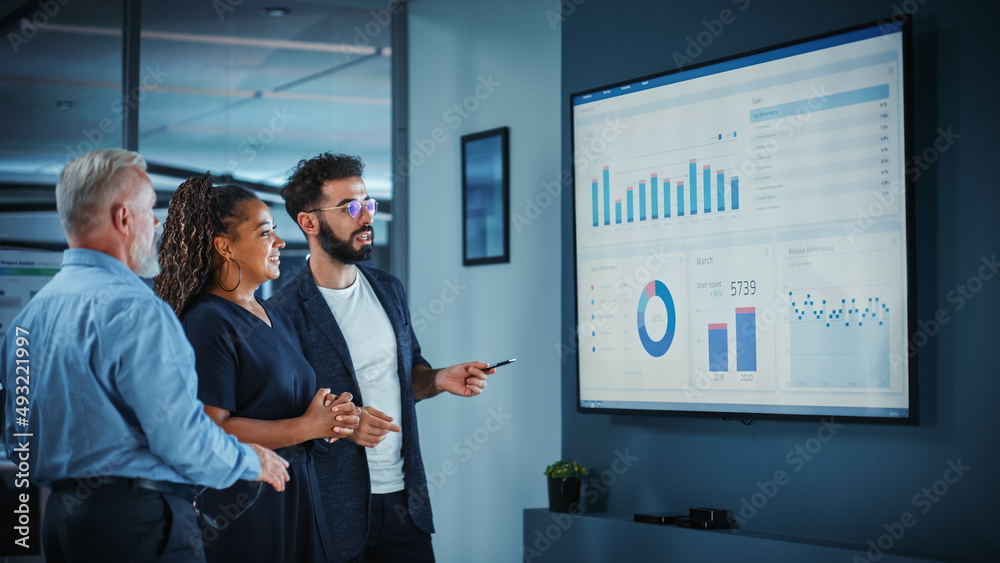 Company Operations Manager Holds Meeting Presentation. Diverse Team ...