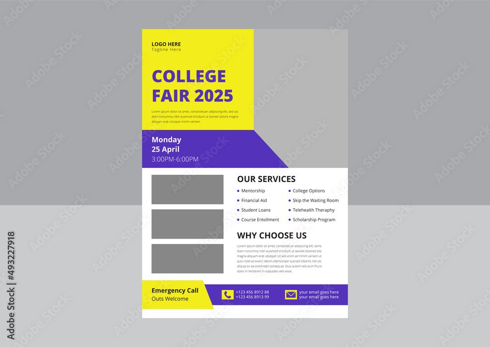 Vetor de College fair flyer template design. School College University ...