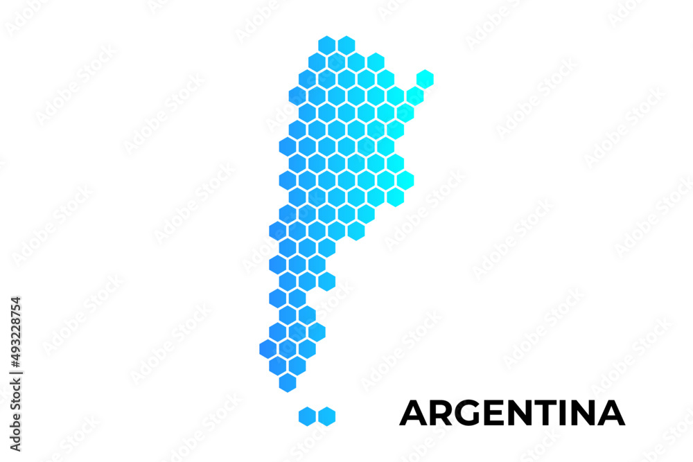 Argentina map digital hexagon shape on white background vector ...