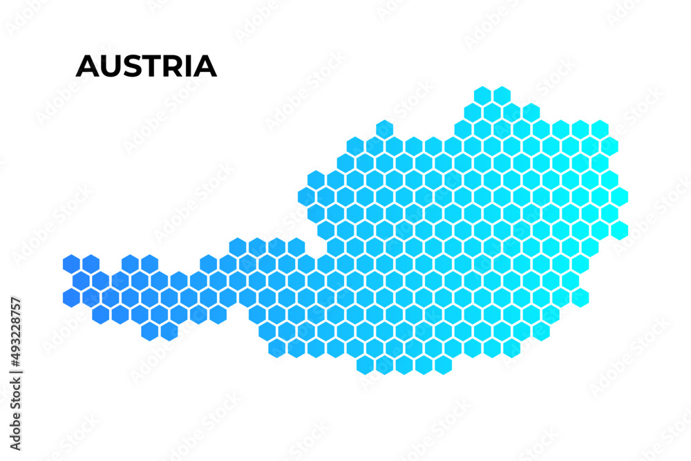 Austria map digital hexagon shape on white background vector ...