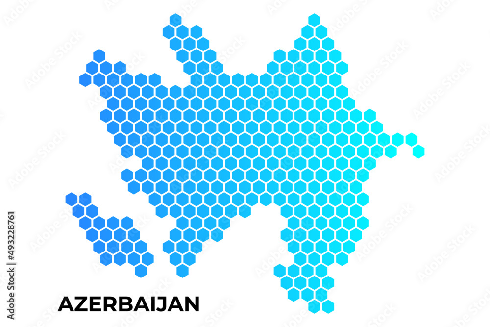 Azerbaijan map digital hexagon shape on white background vector ...