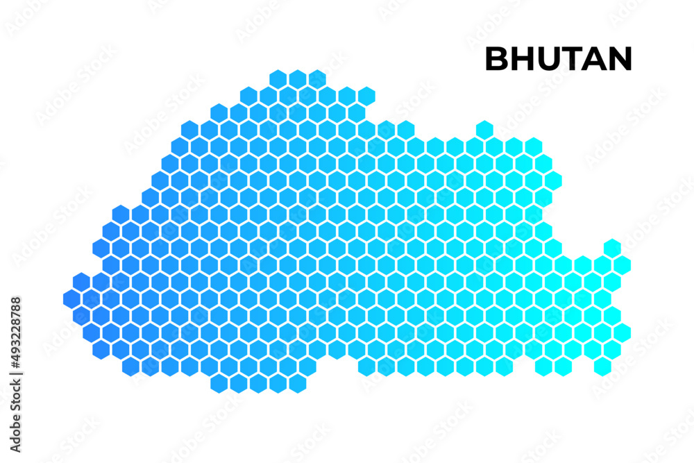 Bhutan map digital hexagon shape on white background vector ...