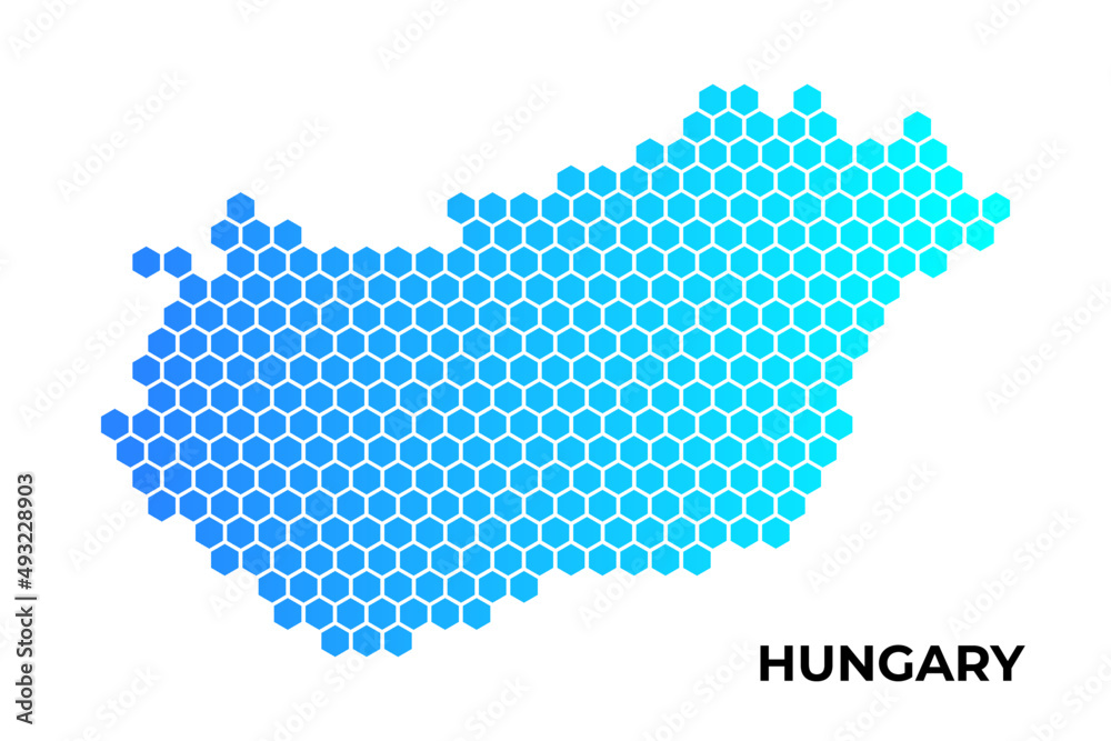 Hungary map digital hexagon shape on white background vector ...