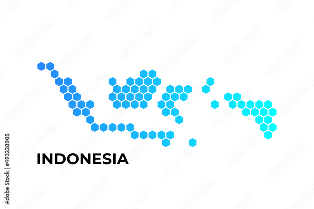 Indonesia map digital hexagon shape on white background vector ...