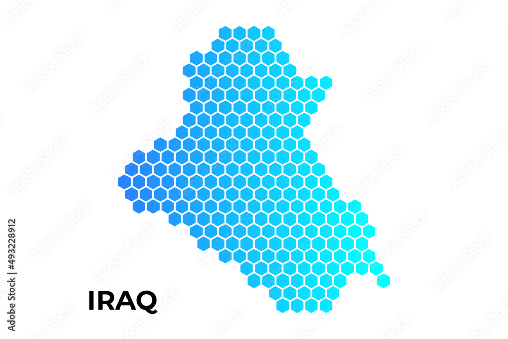 Iraq map digital hexagon shape on white background vector illustration ...