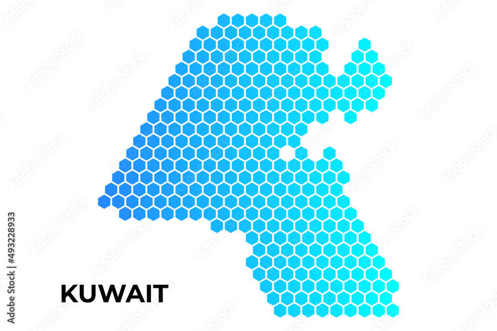 Kuwait map digital hexagon shape on white background vector ...