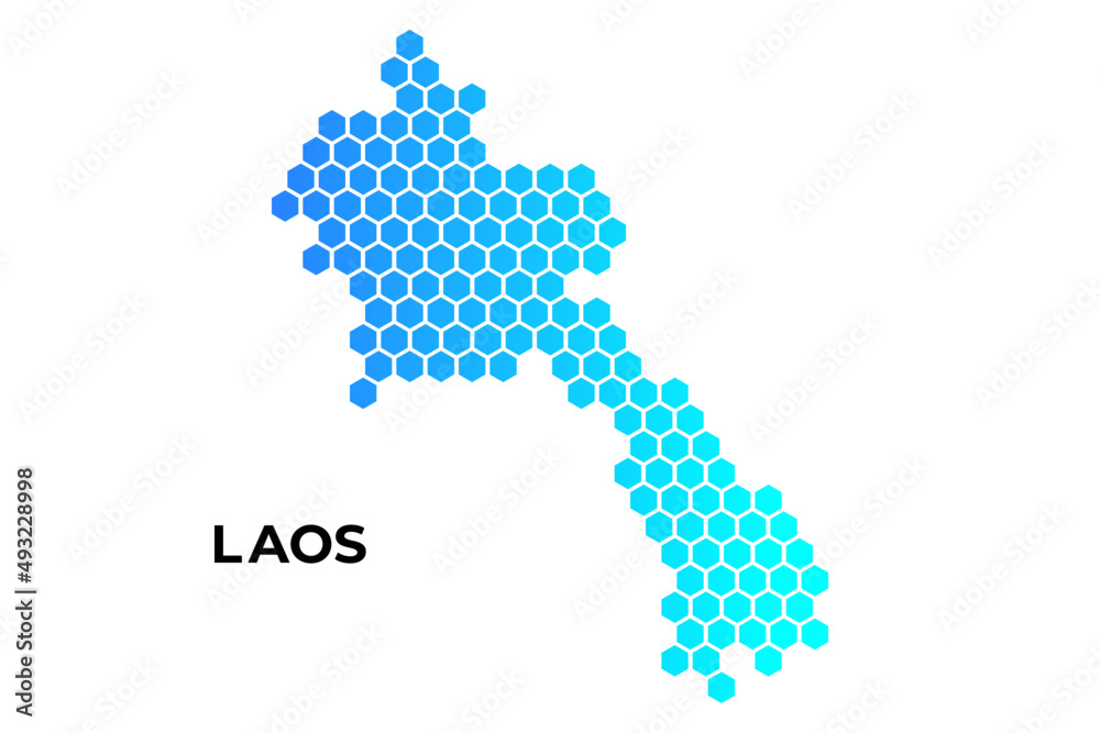 Laos map digital hexagon shape on white background vector illustration ...