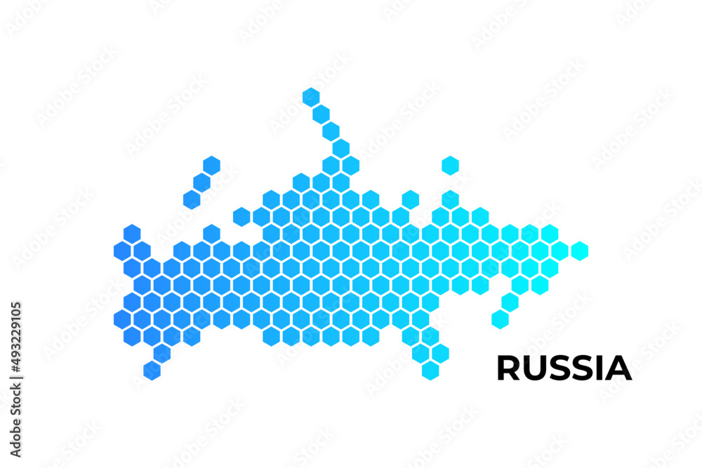 Russia map digital hexagon shape on white background vector ...