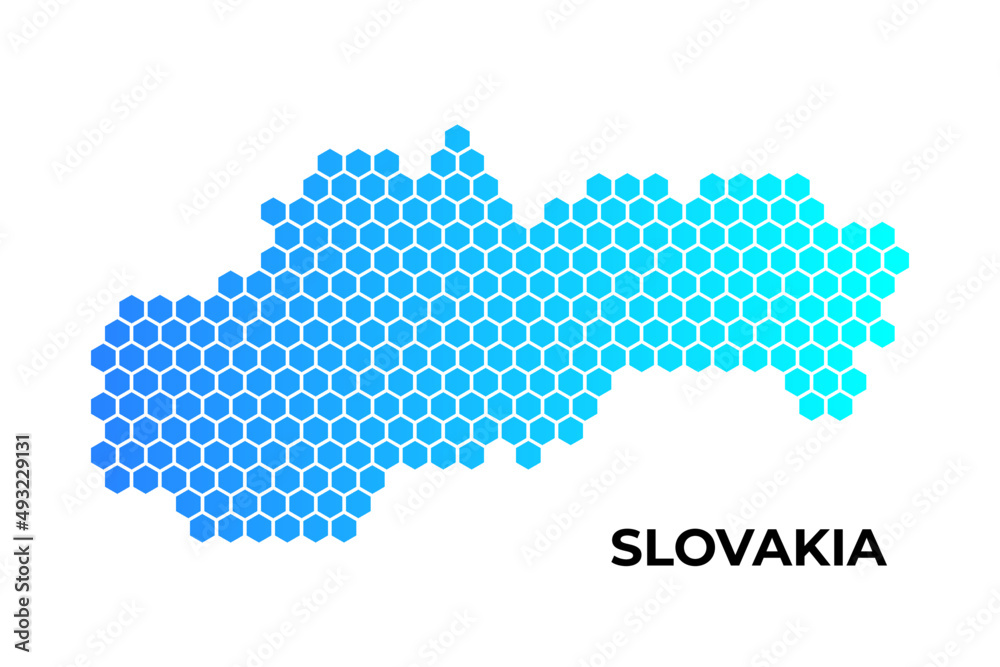 Slovakia map digital hexagon shape on white background vector ...
