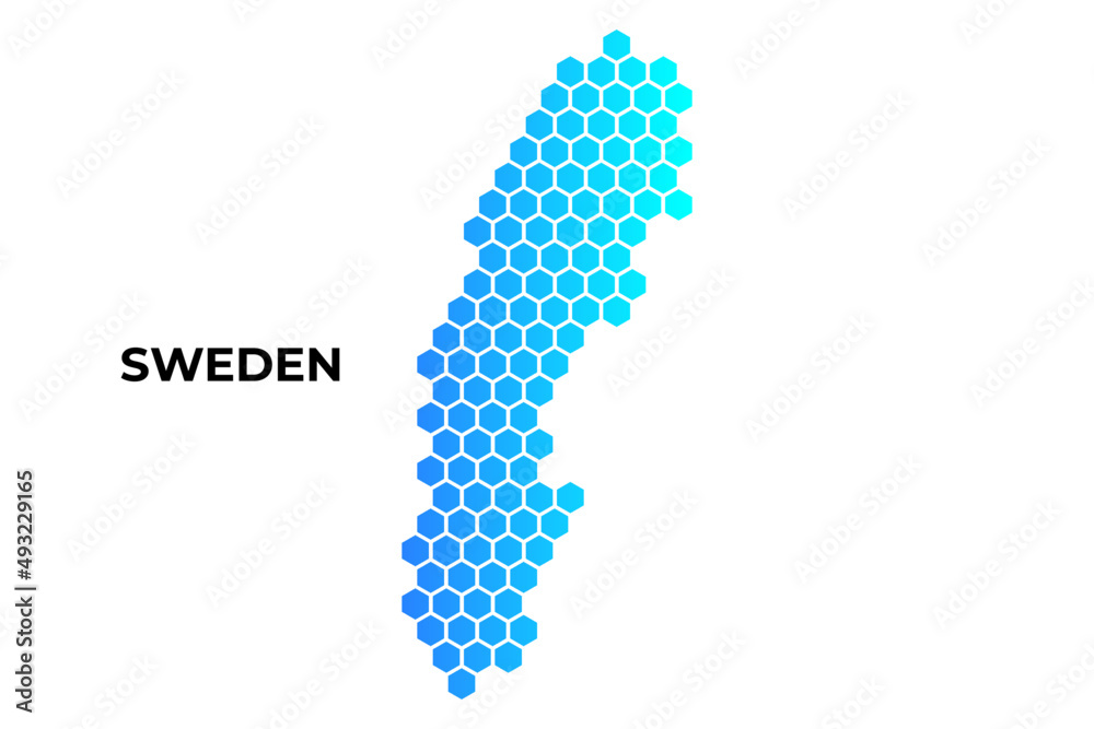 Sweden map digital hexagon shape on white background vector ...
