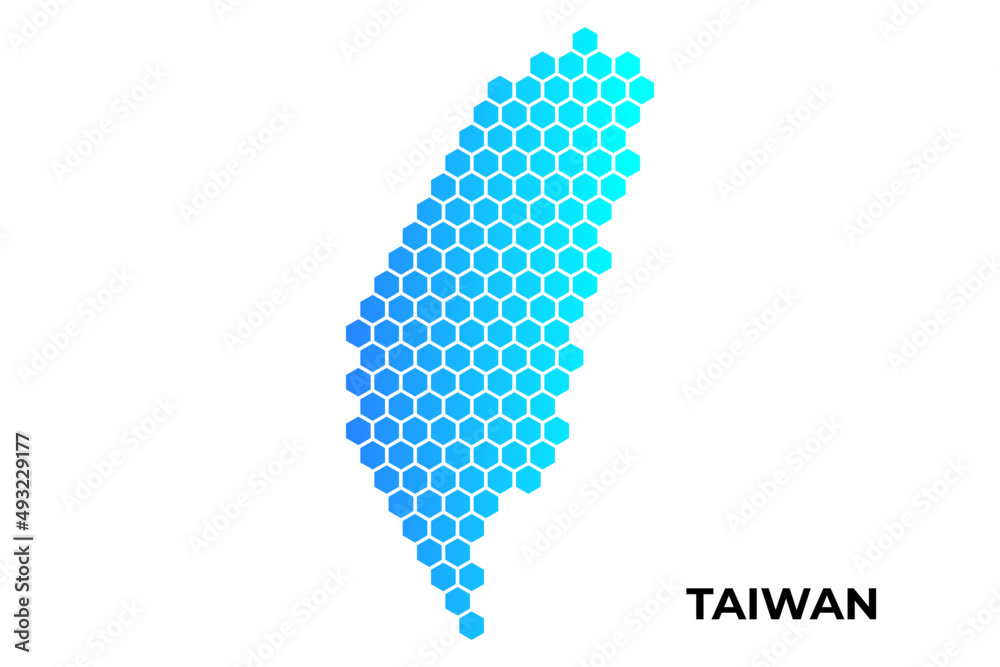 Taiwan map digital hexagon shape on white background vector ...