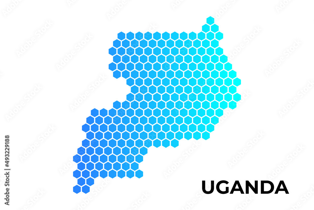 Uganda map digital hexagon shape on white background vector ...