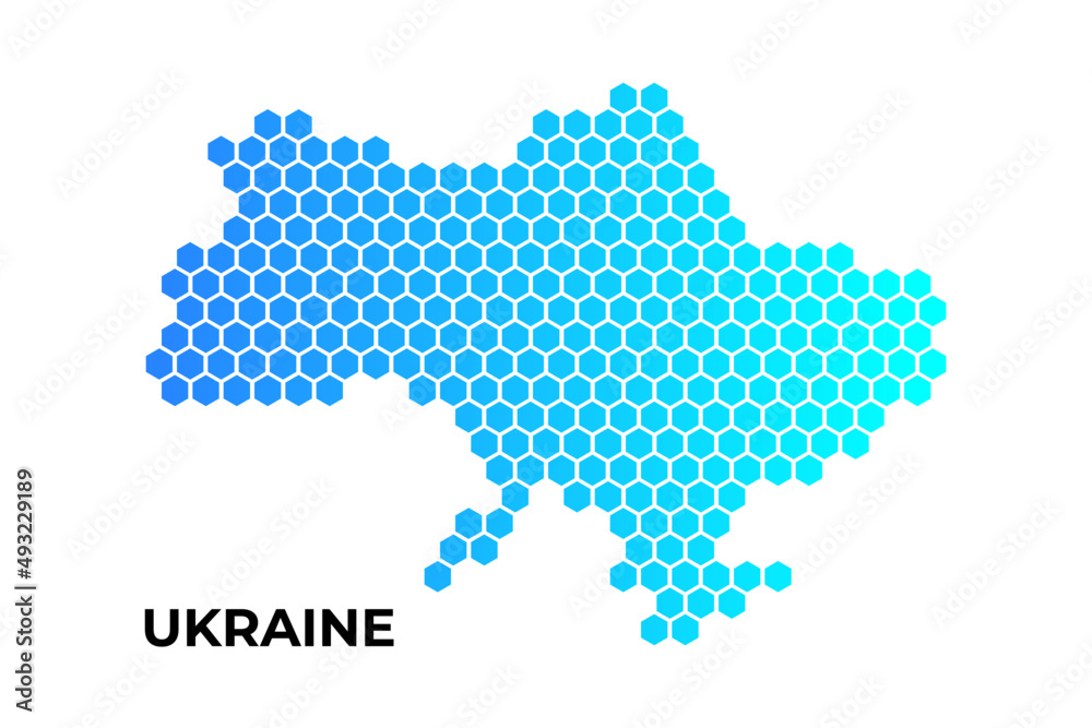 Ukraine map digital hexagon shape on white background vector ...