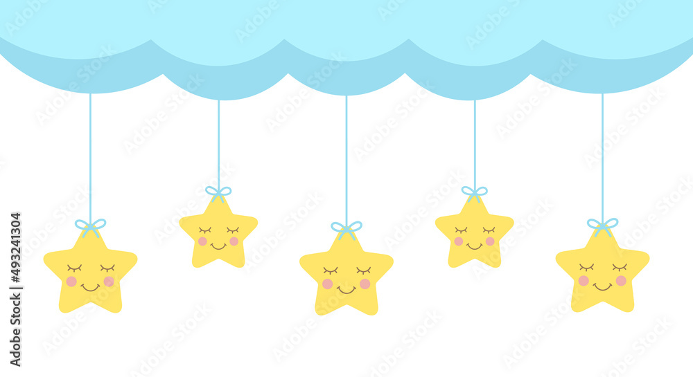 Childrens mobile nighttime border. Sleep flat vector drawing for ...