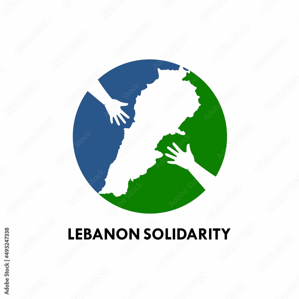 Lebanon solidarity vector logo template. This design use map and hand ...