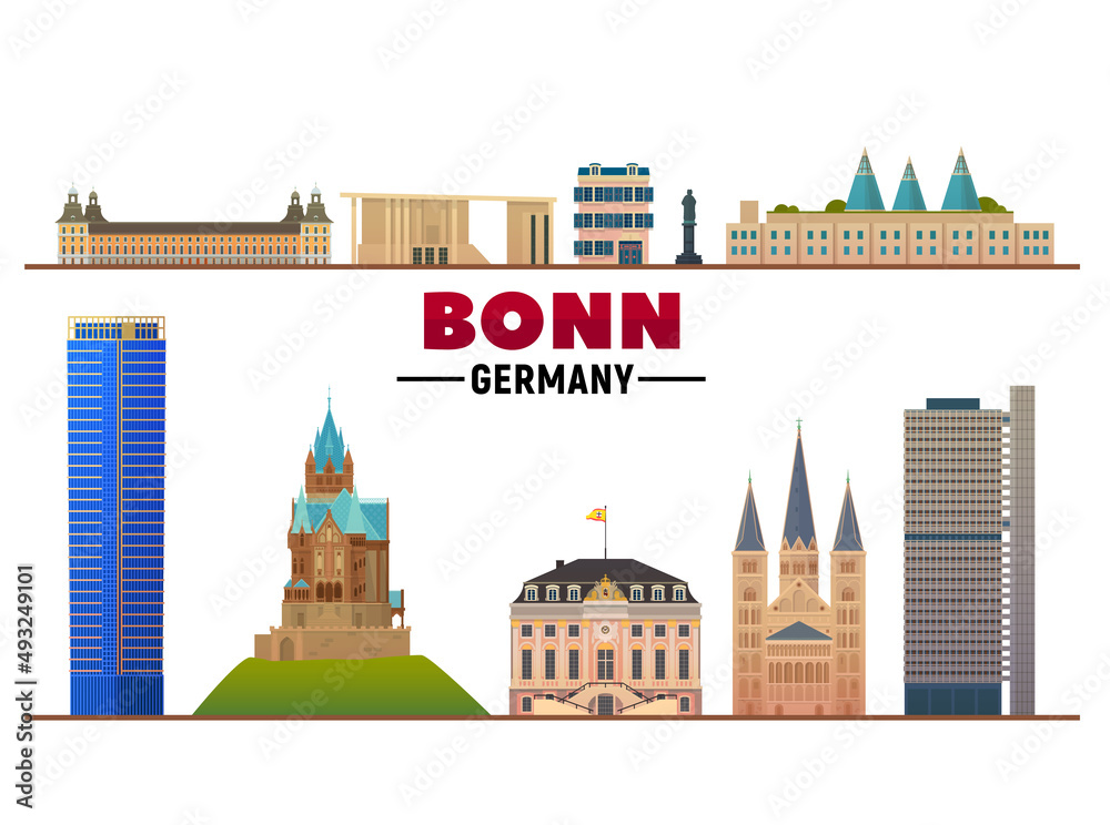 Bonn germany city skyline landmarks vector at white background flat ...