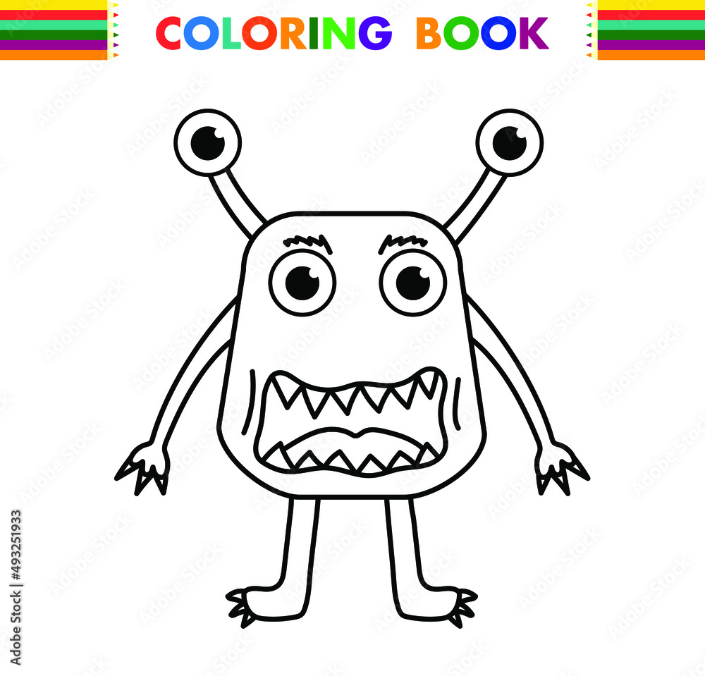 Coloring book monster. Cute Cartoon Monster. Vector illustration. Stock ...