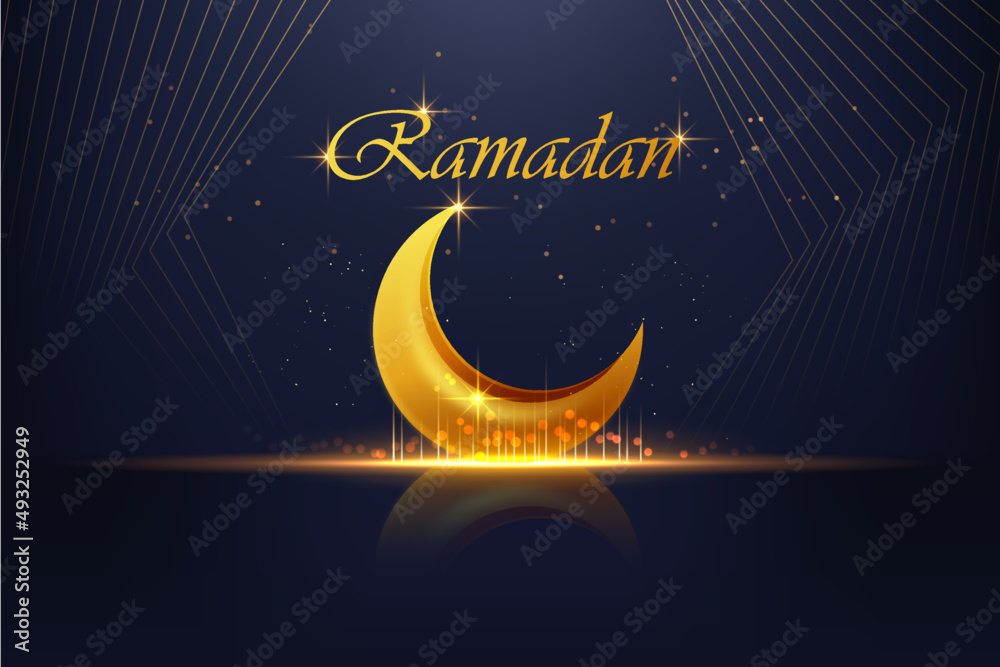 golden moon, Ramadan, Islam, golden, star and crescent, holy month ...